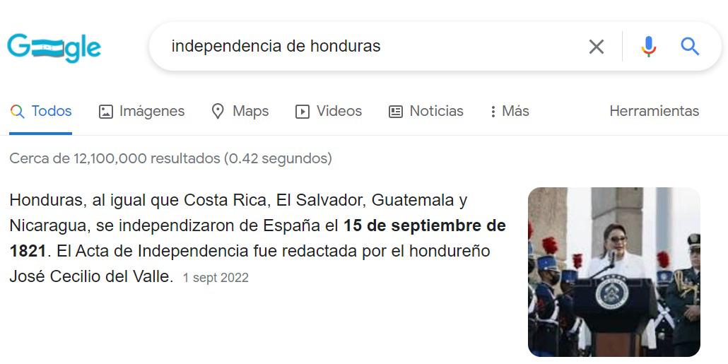 Google dedica su doodle a la Independencia de Honduras