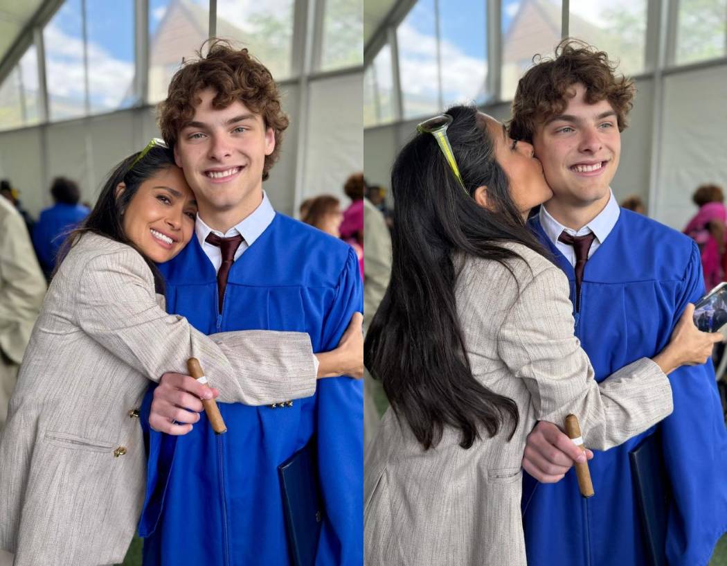 Salma Hayek celebra la graduación de su hijastro Augustin James