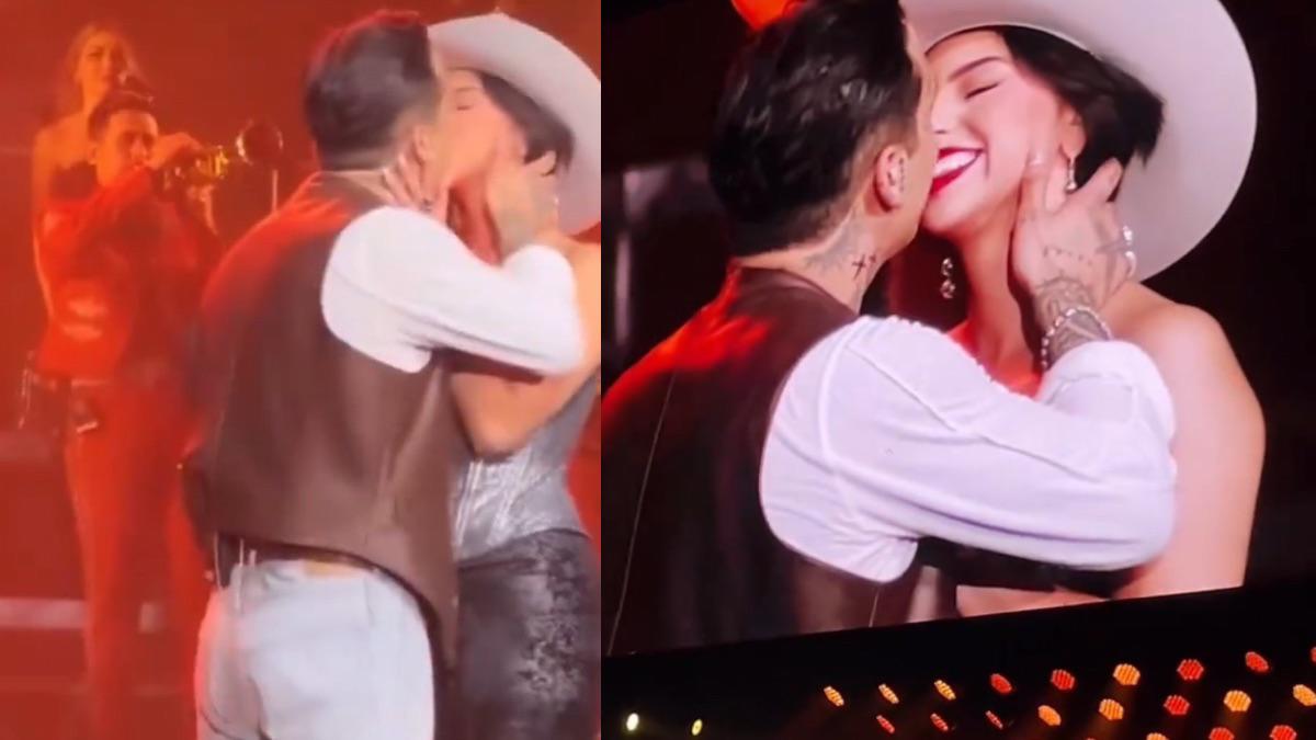 Christian Nodal besa a Ángela Aguilar en pleno concierto: “Te amo”