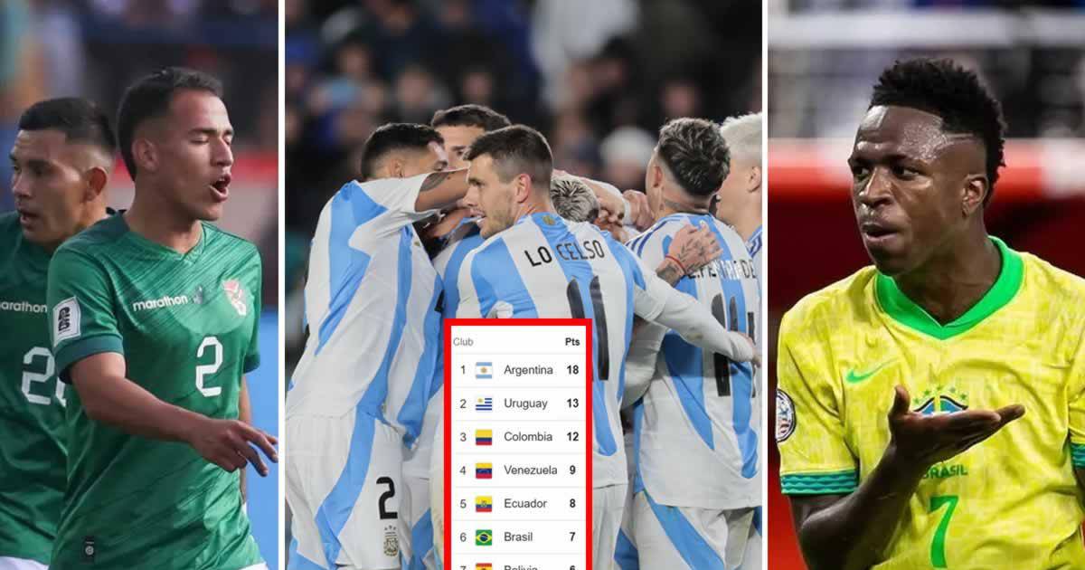 Tabla de posiciones eliminatorias sudamericanas tras la goleada de Argentina vs Chile