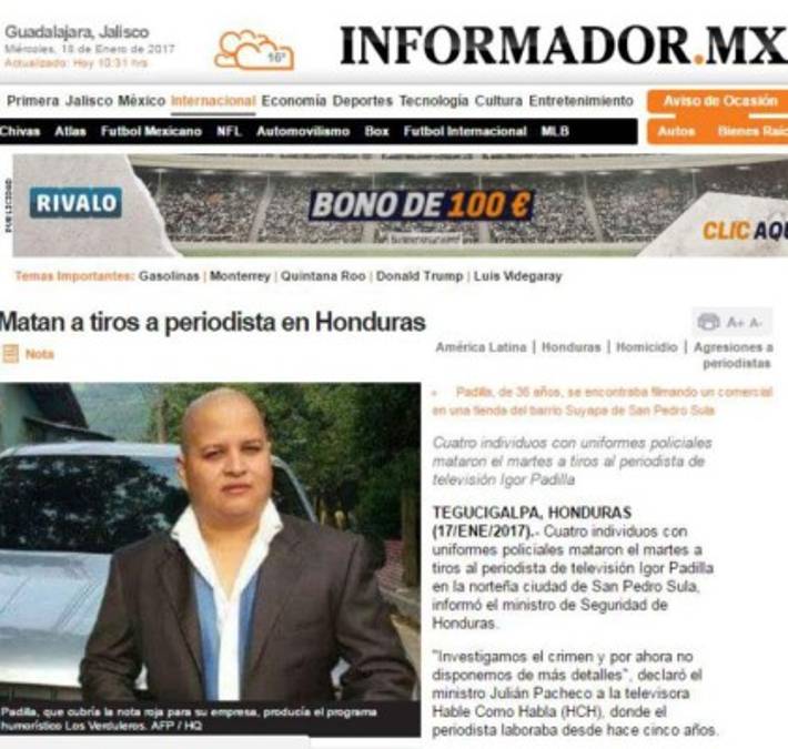 Crimen de Igor Padilla trasciende en medios internacionales
